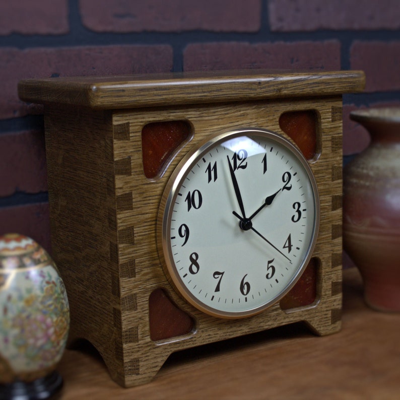 Wood Mantel Clock Arts and Crafts/mission/craftsman, Features Stained ...