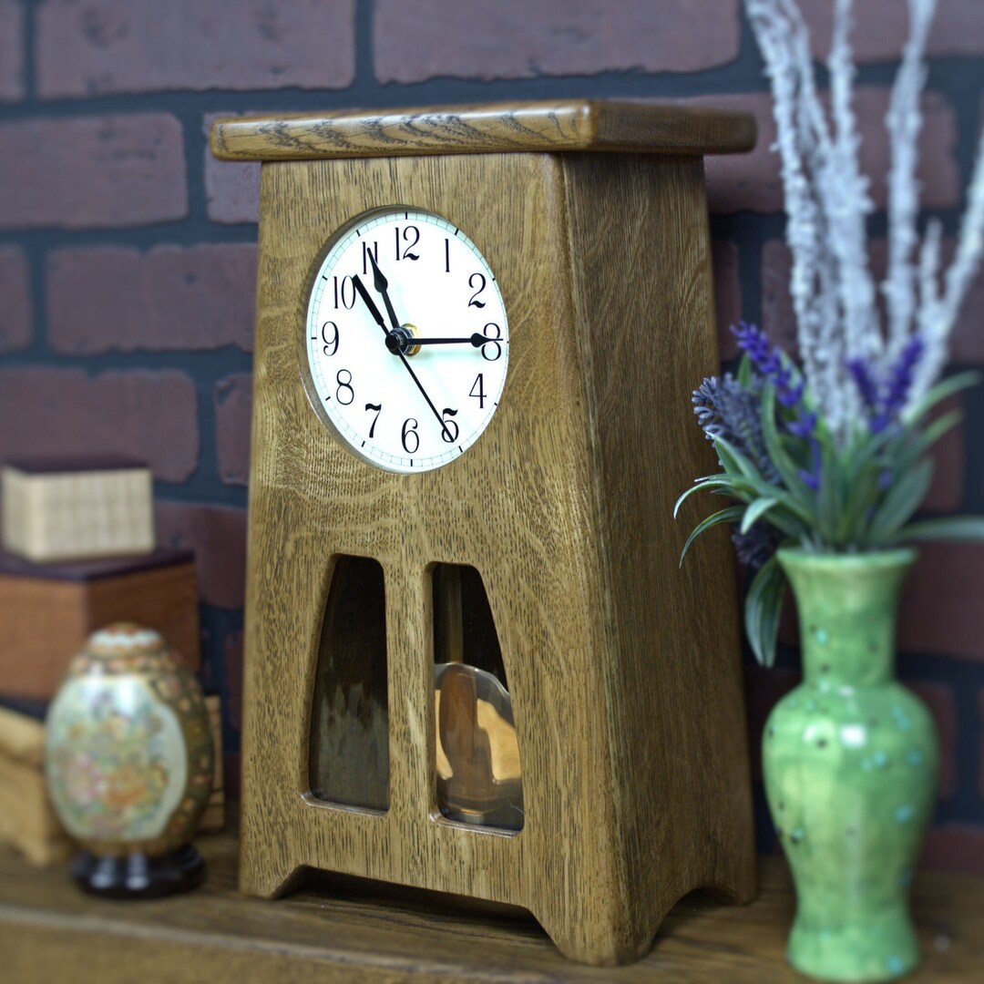 Wood Mantel Clock Arts and Crafts/mission/craftsman, Pendulum, Stained ...
