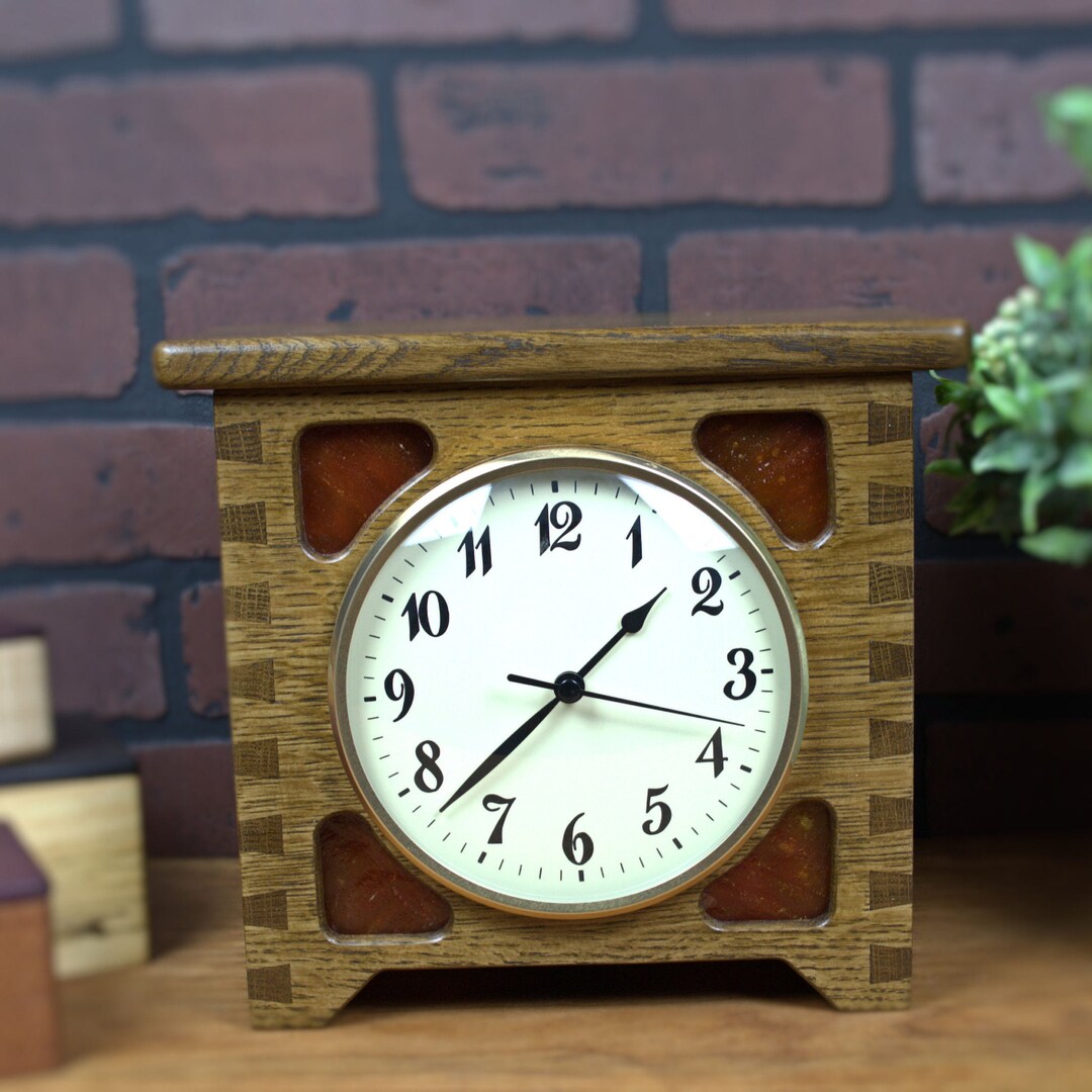 Wood Mantel Clock Arts and Crafts/mission/craftsman, Features Stained ...