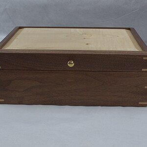 Black Walnut and Curley Maple Keepsake Box, Hinged Lid, Green Felt ...