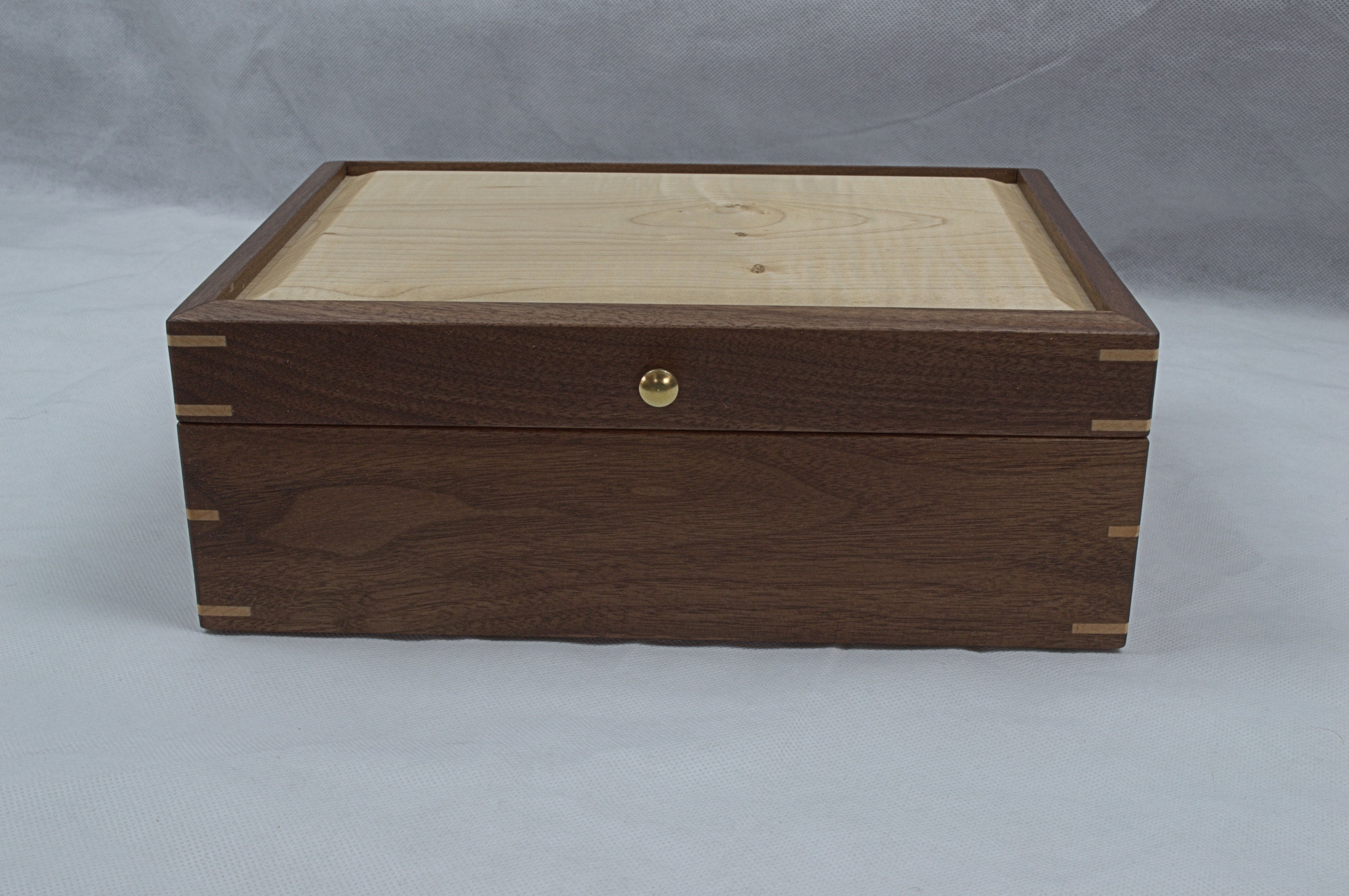 Black Walnut and Curley Maple Keepsake Box, Hinged Lid, Green Felt ...
