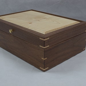 Black Walnut and Curley Maple Keepsake Box, Hinged Lid, Green Felt ...