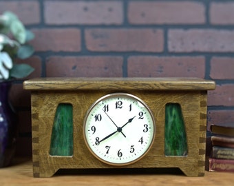 Wood Mantel Clock Arts and Crafts/mission/craftsman, Features Stained ...
