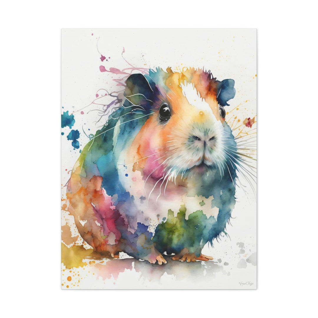 Guinea Pig Watercolor Art Canvas Gallery Wrap Cute Animal - Etsy