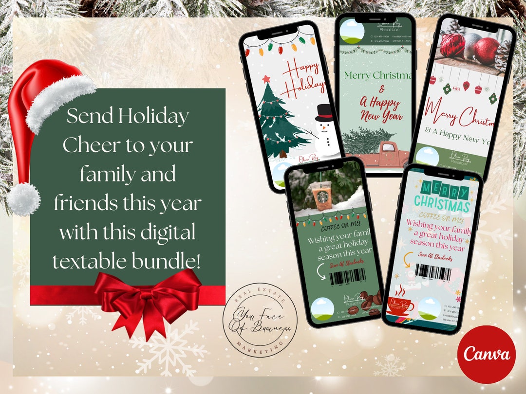 Christmas Textable Card Bundle Realtor Marketing Real Estate Agent Gift ...
