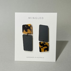 BAUHAUS Statement Earrings Tortoise Shell Asymmetric Earrings Geometric Dangle Earrings Black ...