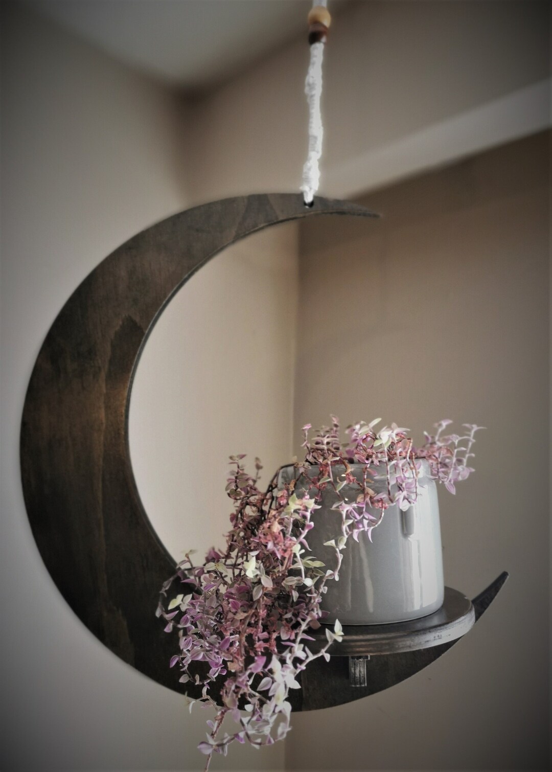 Moon Plant Hanger, Boho Wood Plant Hanger, Hanging Planter, Macrame ...