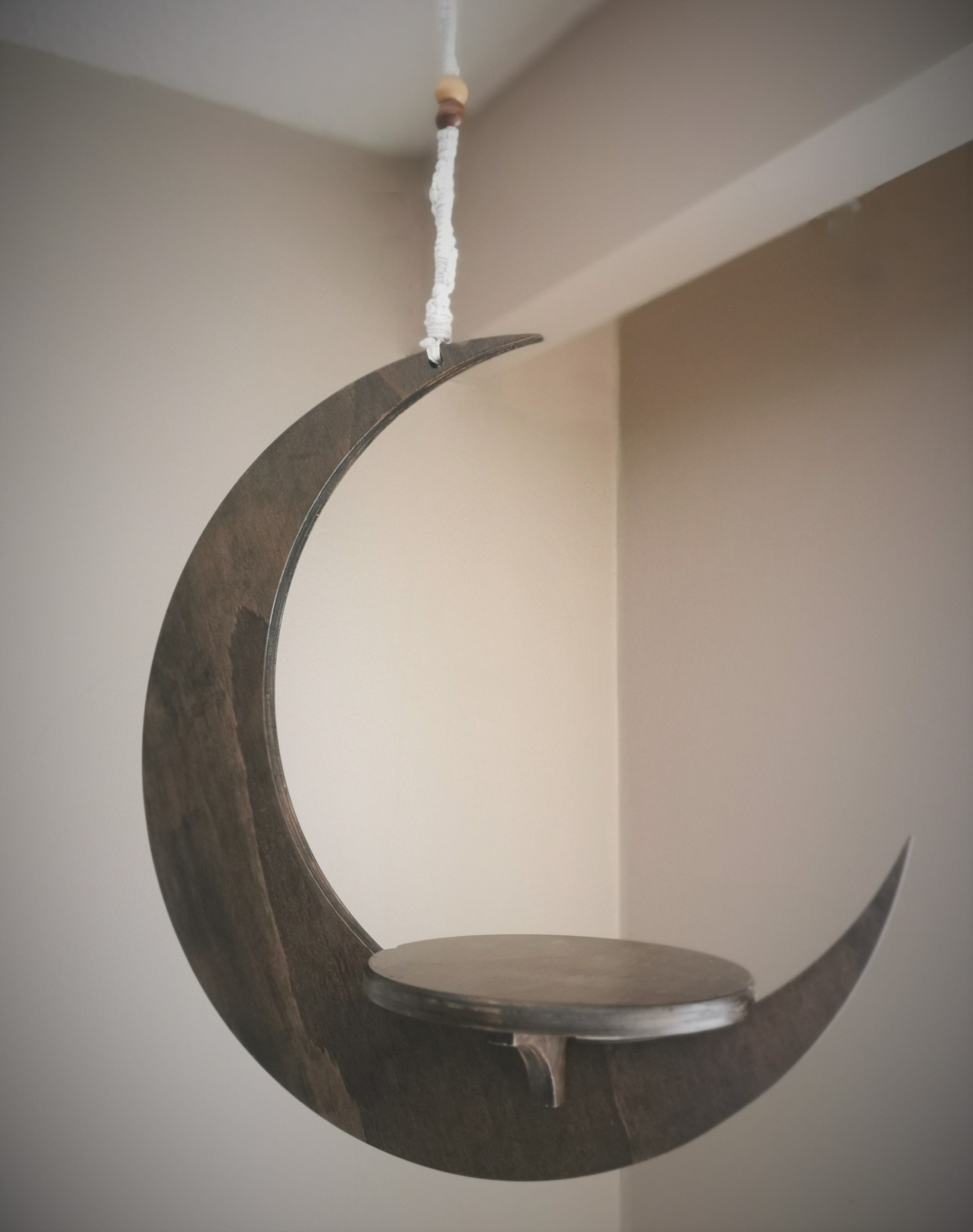Moon Plant Hanger, Boho Wood Plant Hanger, Hanging Planter, Macrame ...