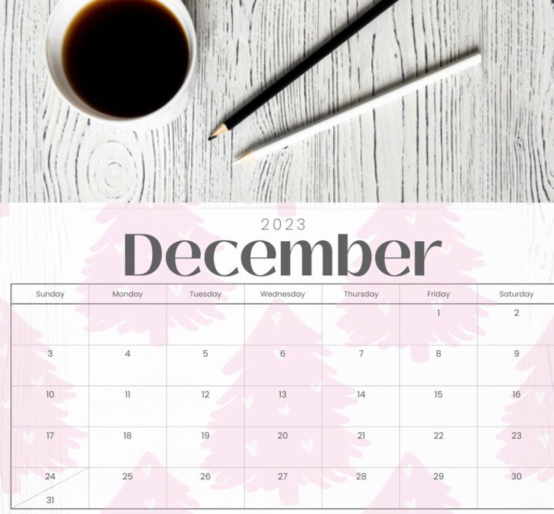 Editable December 2023 Calendar Digital Download Editable and PDF Pink ...