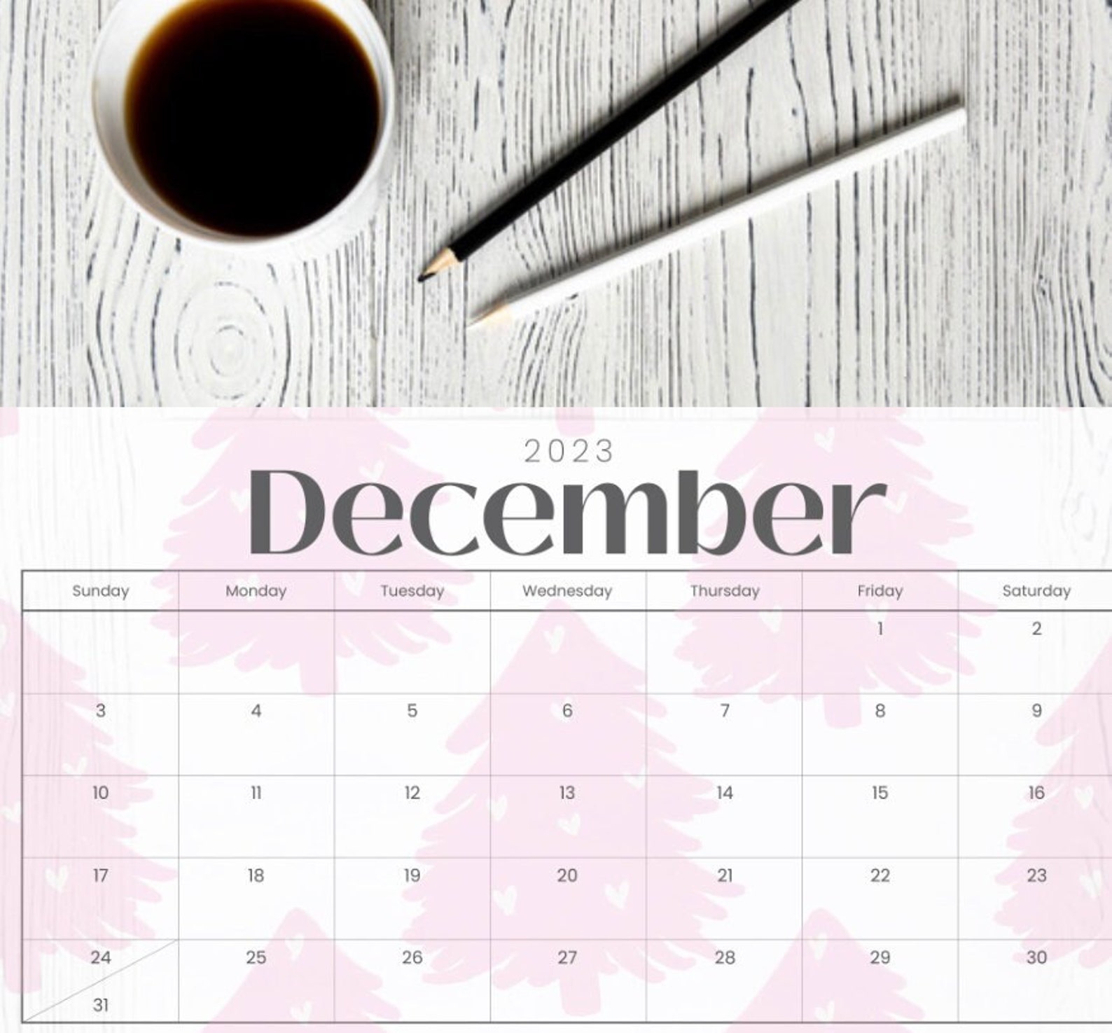 Editable December 2023 Calendar Digital Download Editable and PDF Pink ...