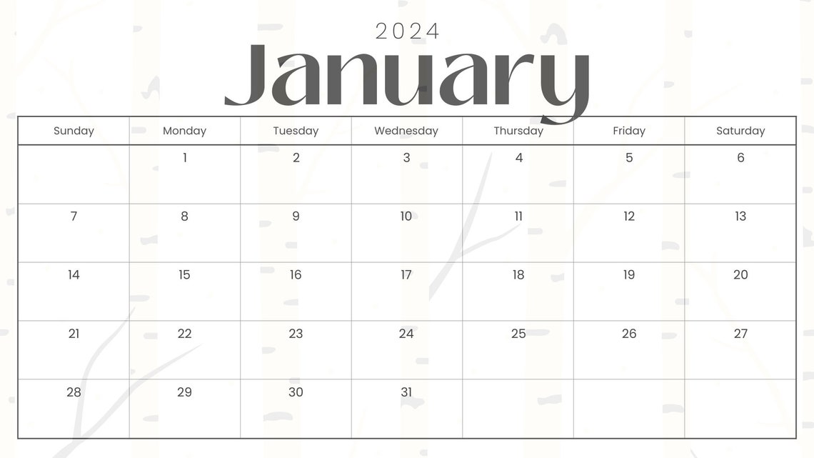 January 2024 Calendar, January Calendar, Printable, Pdf, Digital