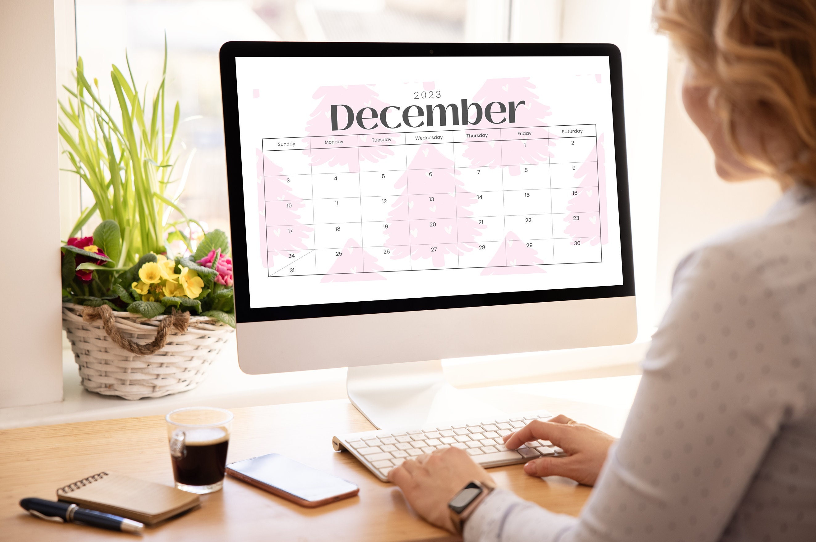 Editable December 2023 Calendar Digital Download Editable and PDF Pink ...
