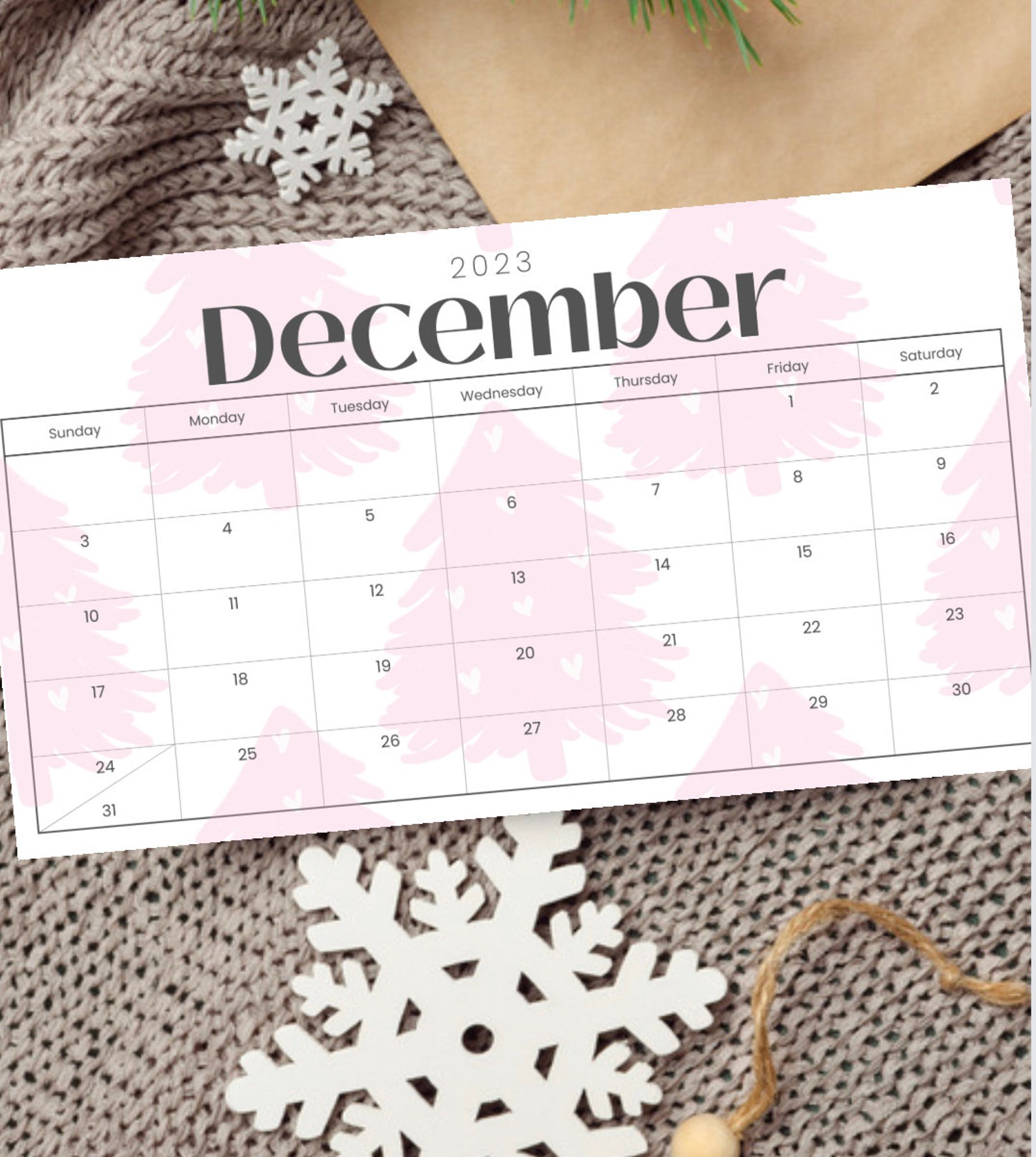 Editable December 2023 Calendar Digital Download Editable and PDF Pink ...