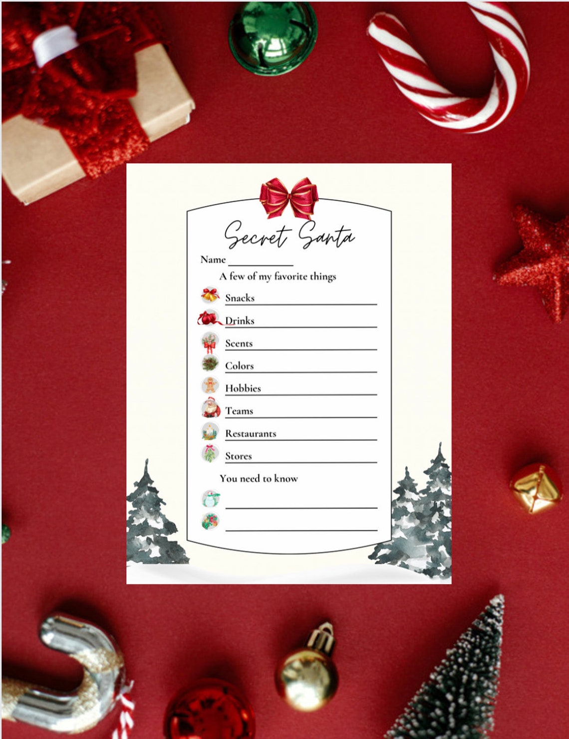 PRINTABLE Secret Santa Questionnaire, Secret Santa Survey Holiday Gift ...