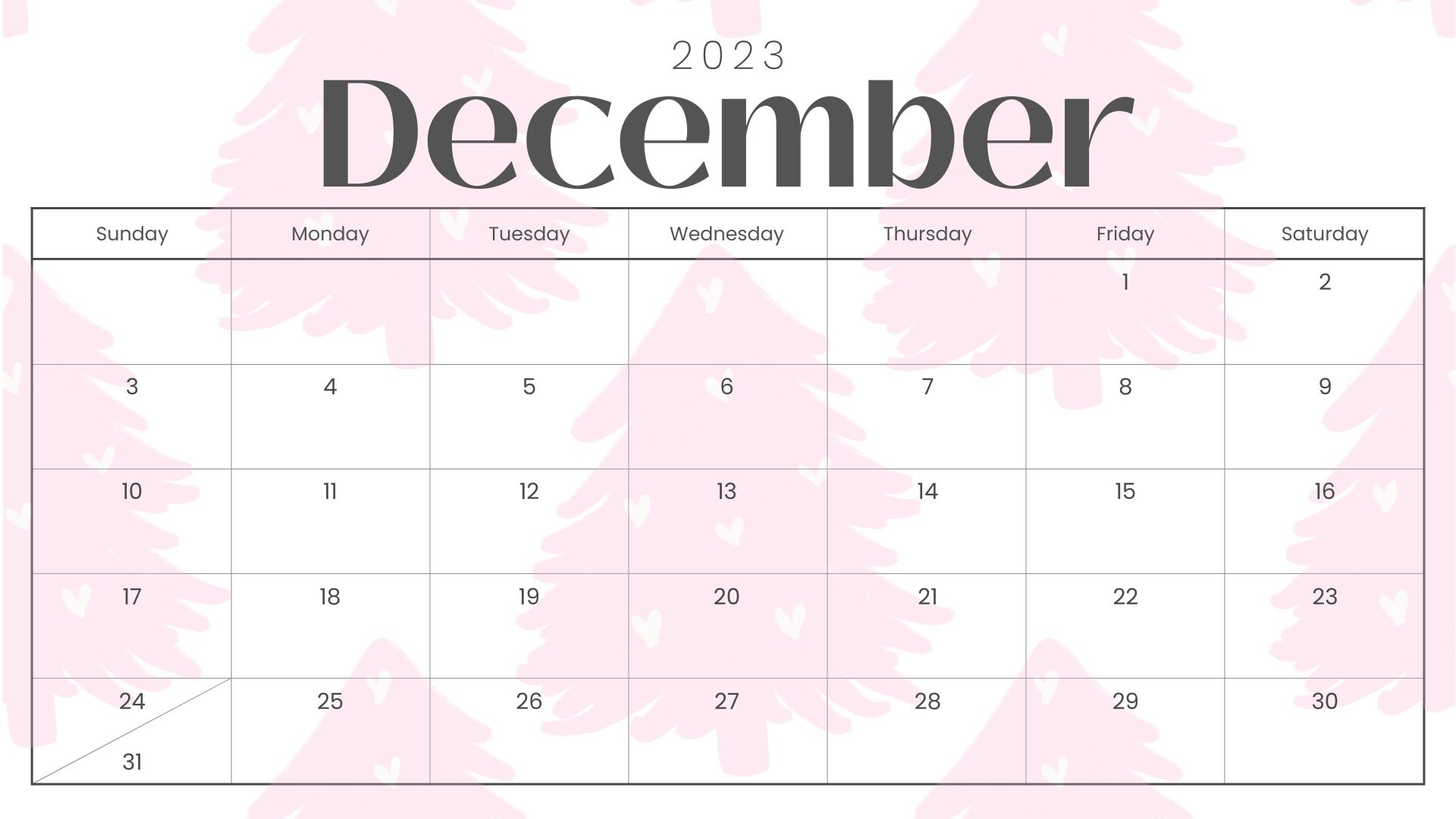 Editable December 2023 Calendar Digital Download Editable and PDF Pink ...