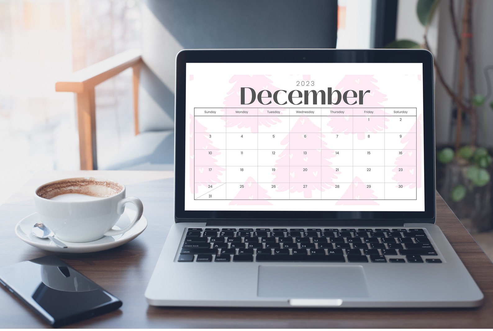 Editable December 2023 Calendar Digital Download Editable and PDF Pink ...