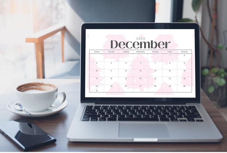 Editable December 2023 Calendar Digital Download Editable and PDF Pink ...