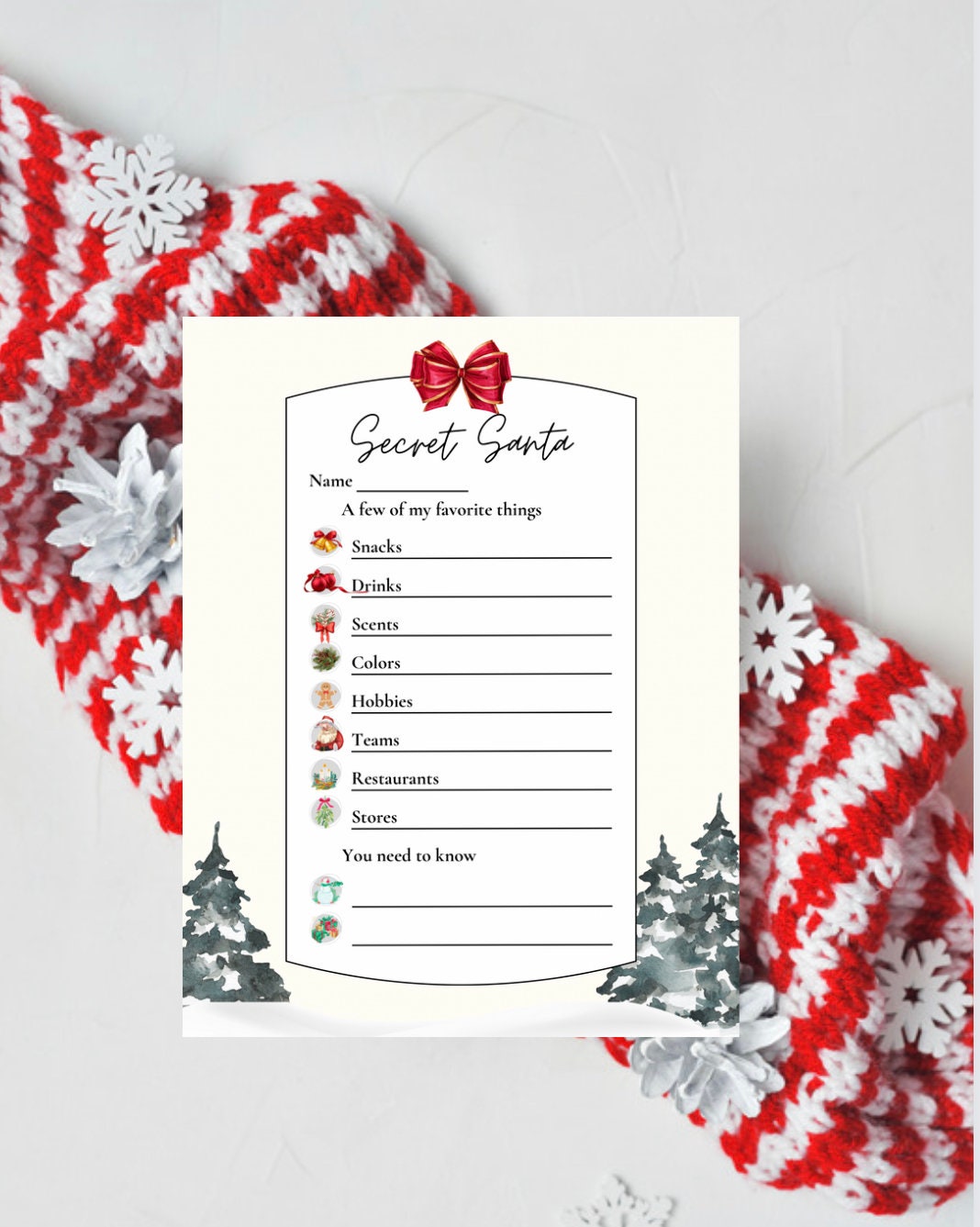 PRINTABLE Secret Santa Questionnaire, Secret Santa Survey Holiday Gift ...