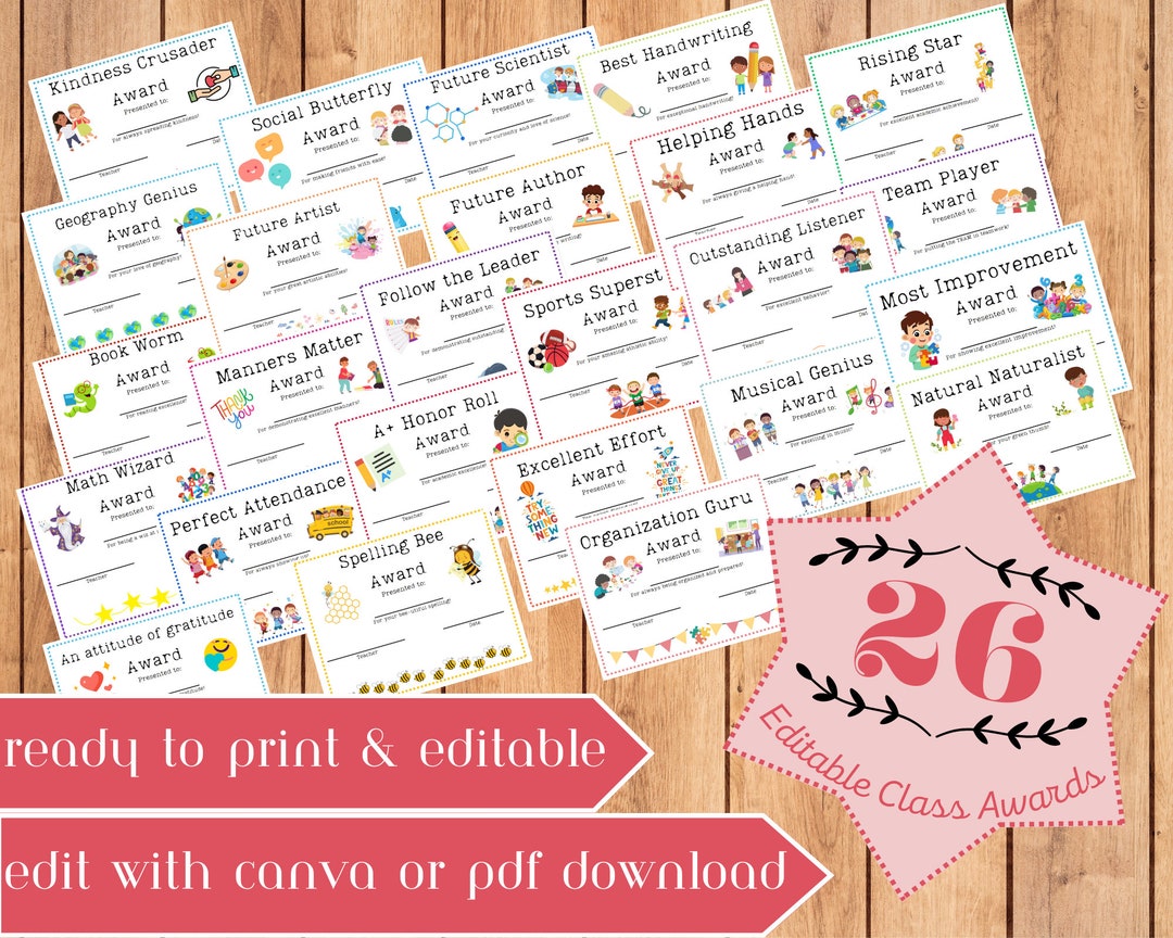 26 Class Award Certificates - Elementary - Etsy