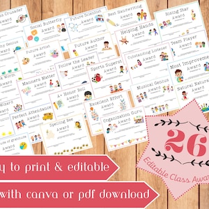 26 Class Award Certificates - Elementary - Etsy