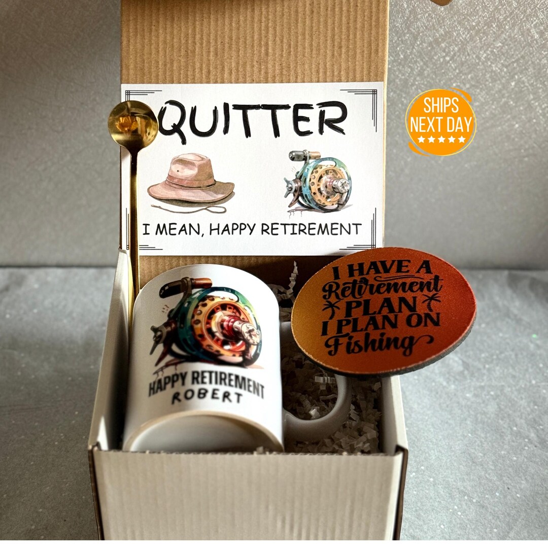 Personalized Retirement Gift Box Coffee Mug, Fishing Retirement Gift ...
