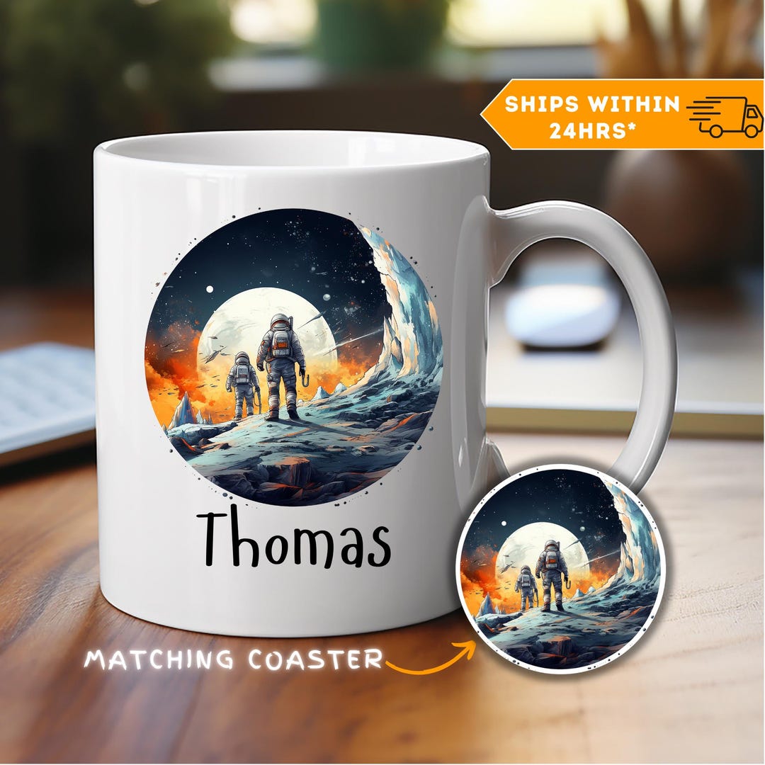 Personalized Outer Space Mug, Kid Astronaut Space Gift, Watercolor ...