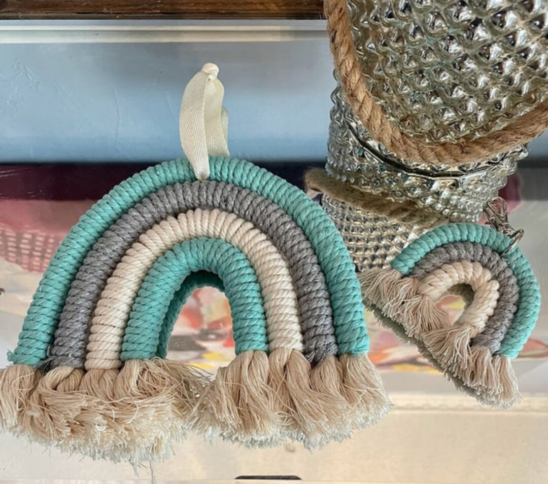 Teal and Grey Macrame Rainbow With Matching Keychain - Etsy