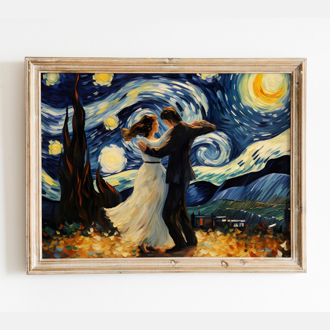 Van Gogh Love Painting, Couple Dancing Wall Art, Starry Sky Landscape ...