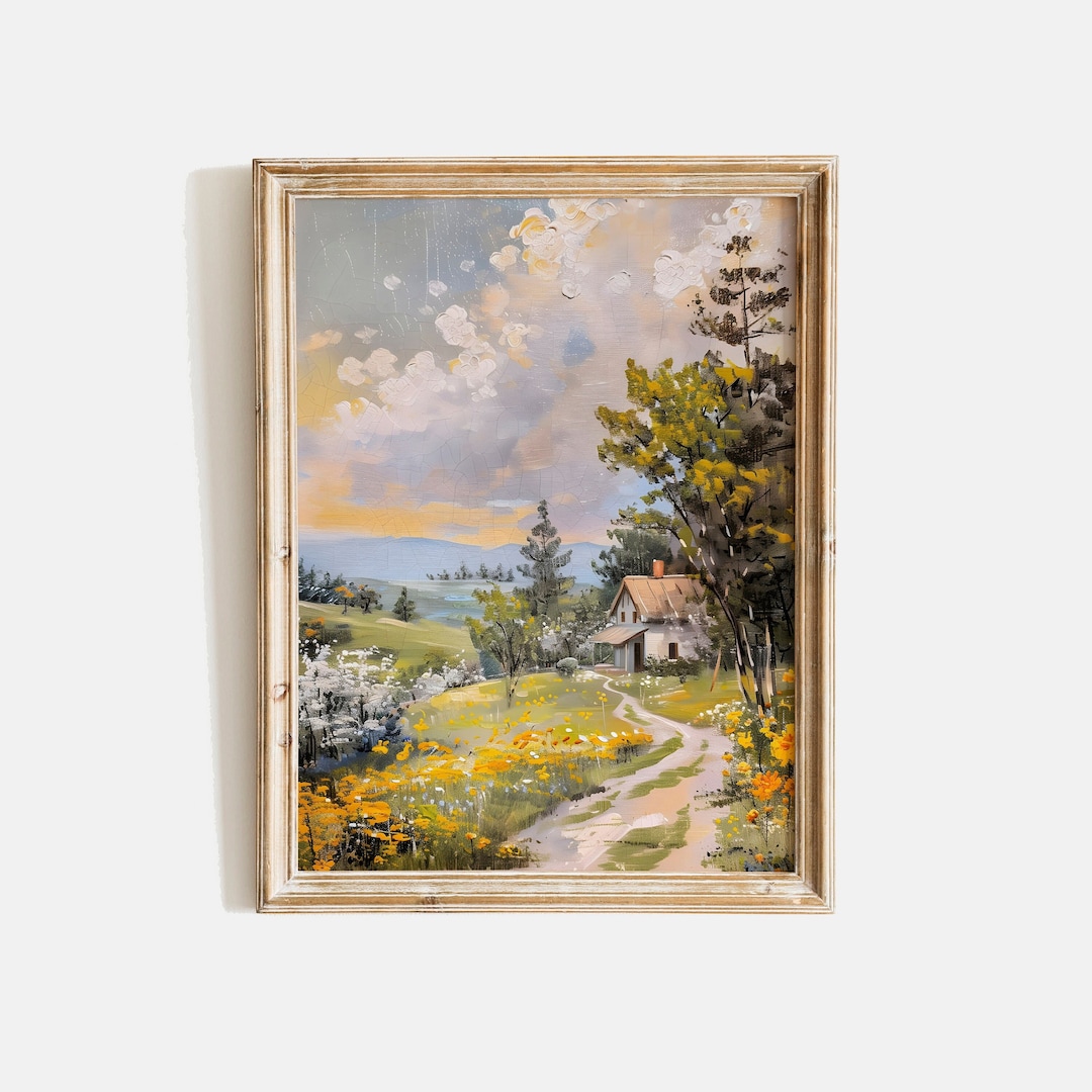 Vintage Summer Country Farmhouse Painting, Spring Landscape Print ...