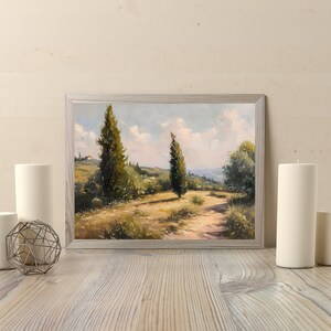 Vintage Cypress Trees Painting, Country Landscape Painting, Muted ...