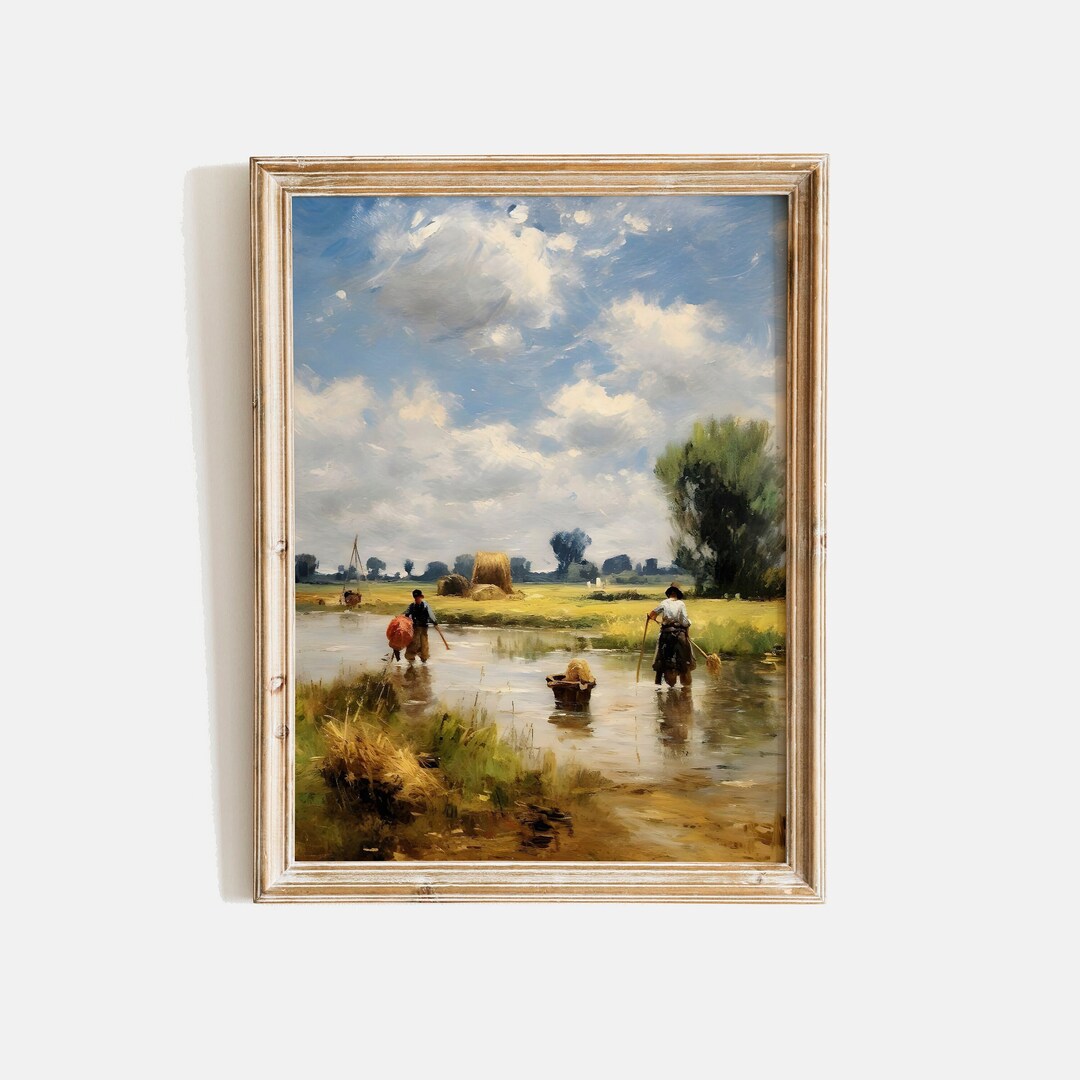 Gold Diggers Painting, Vintage Country Farm Landscape, Farm Painting ...