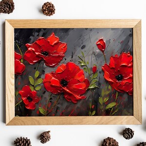 Red Flowers Oil Painting, Red Poppies Art, Original Blooming Flower ...