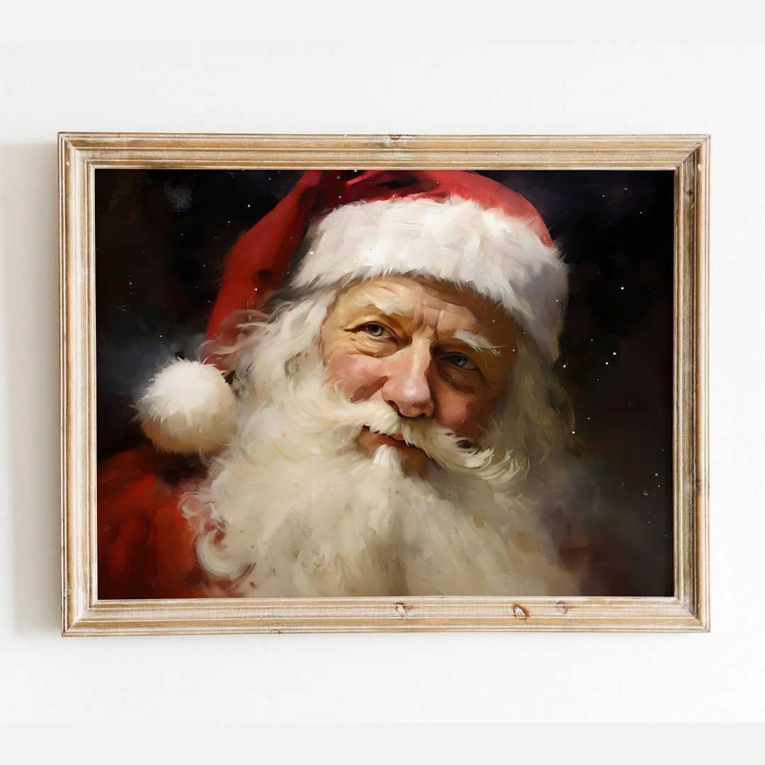 Vintage Santa Portrait, Santa Oil Painting, Christmas Wall Art ...