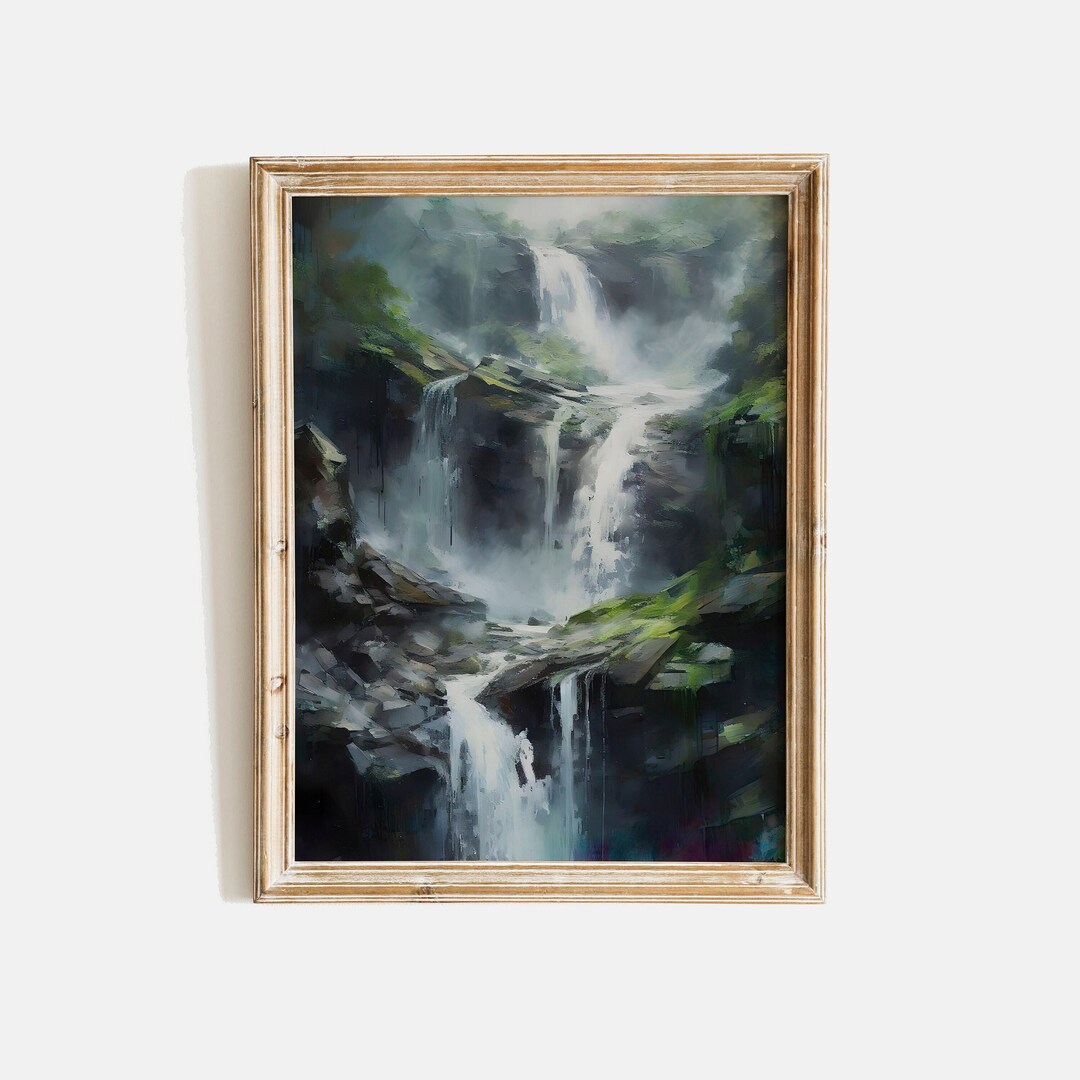 Waterfall Landscape Oil Painting, Waterfall Poster, Nature Painting ...