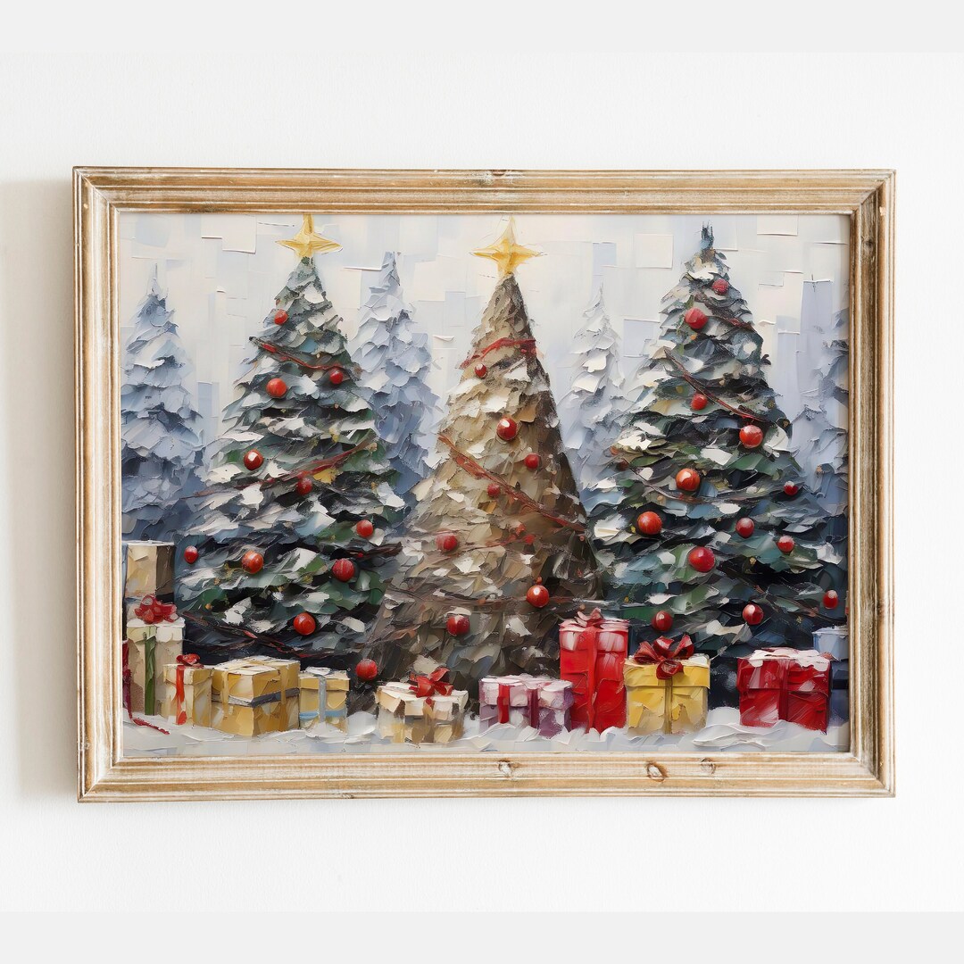 Christmas Trees Painting, Snowy Forest Wall Art, Christmas Wall Art ...