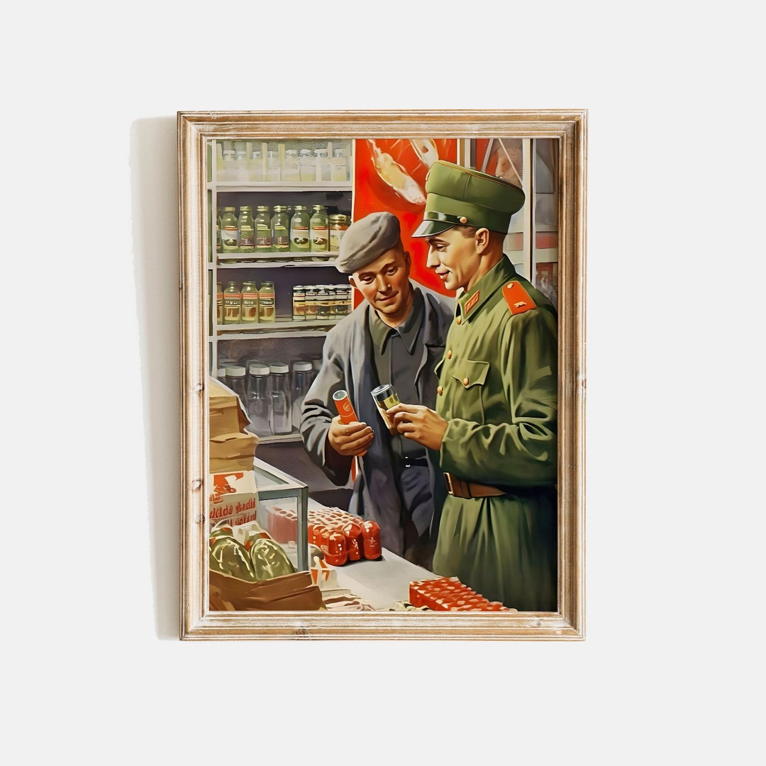 Vintage Soviet Soldiers Painting, Soviet Wall Art Communism Poster Gift ...