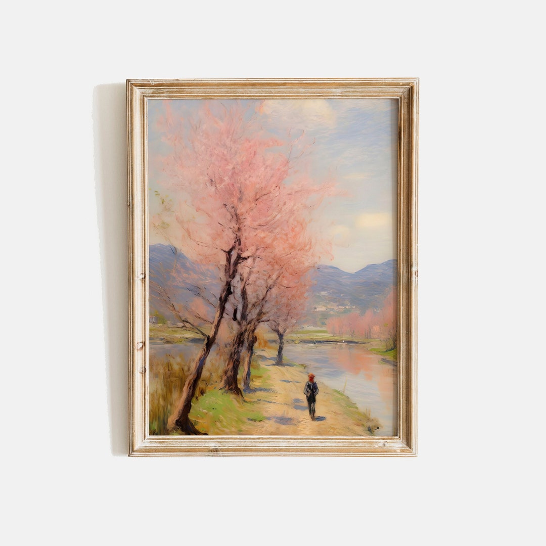Pink Spring Painting, Cherry Blossom Trees Painting, Country Spring ...