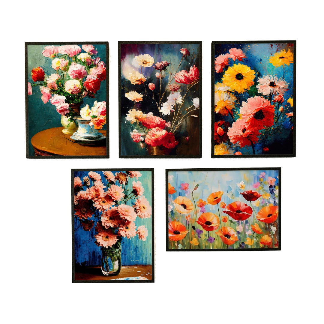 Vintage Flower Painting Gallery Wall Set of 5, Vintage Spring Prints ...