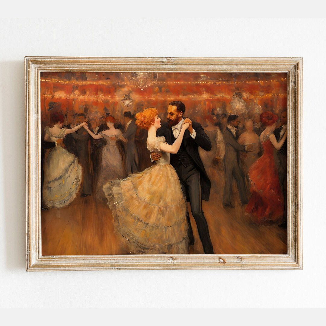 Vintage Ball Painting, Couple at A Ball Print, Vintage Ballroom Dancing ...