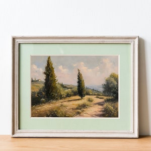 Vintage Cypress Trees Painting, Country Landscape Painting, Muted ...