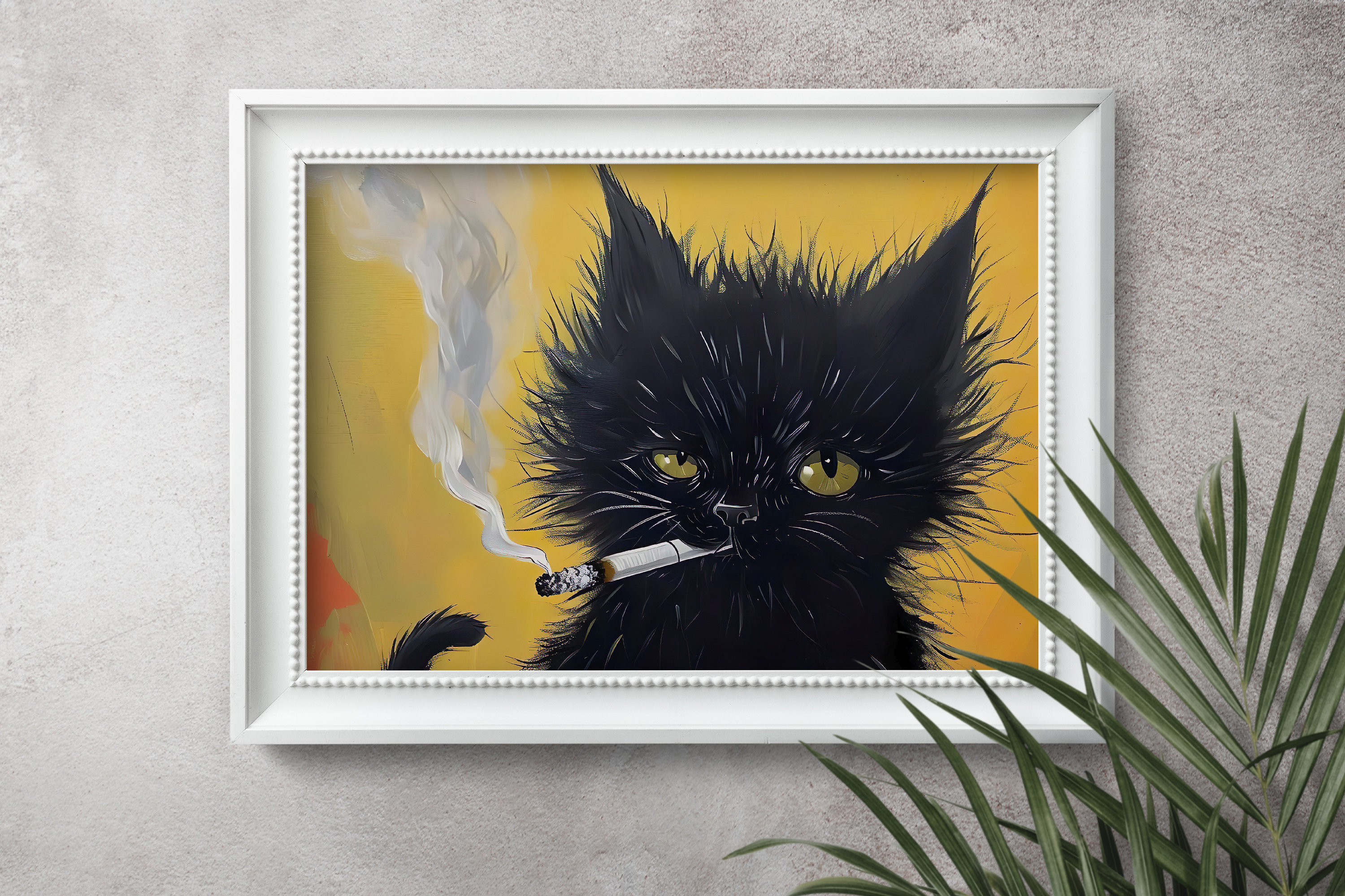 Black Cat Painting, Cat Smoking a Cigarette, Cat Wall Art, Cat Print ...