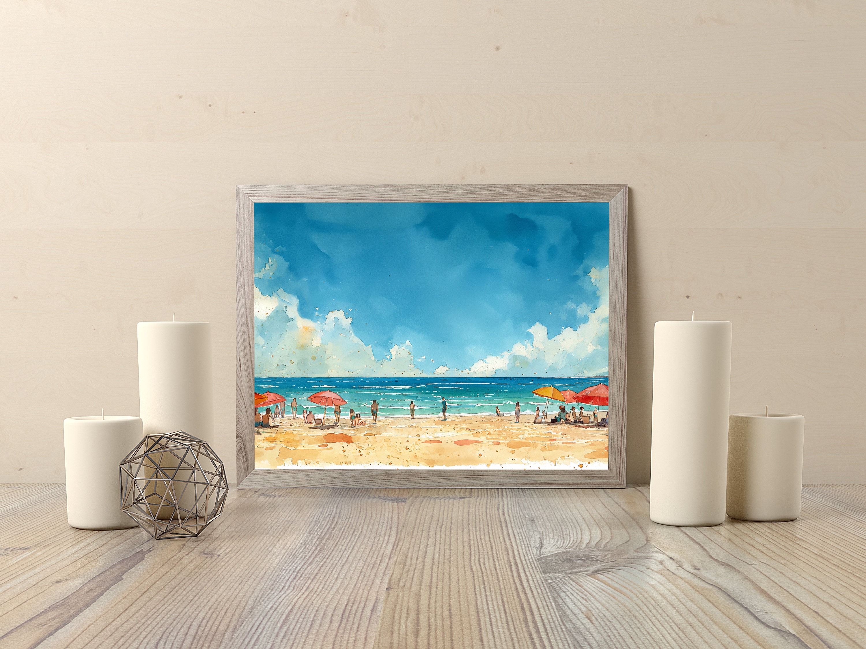Colorful Beach Painting, Beach Landscape Print, Abstract Coastal ...