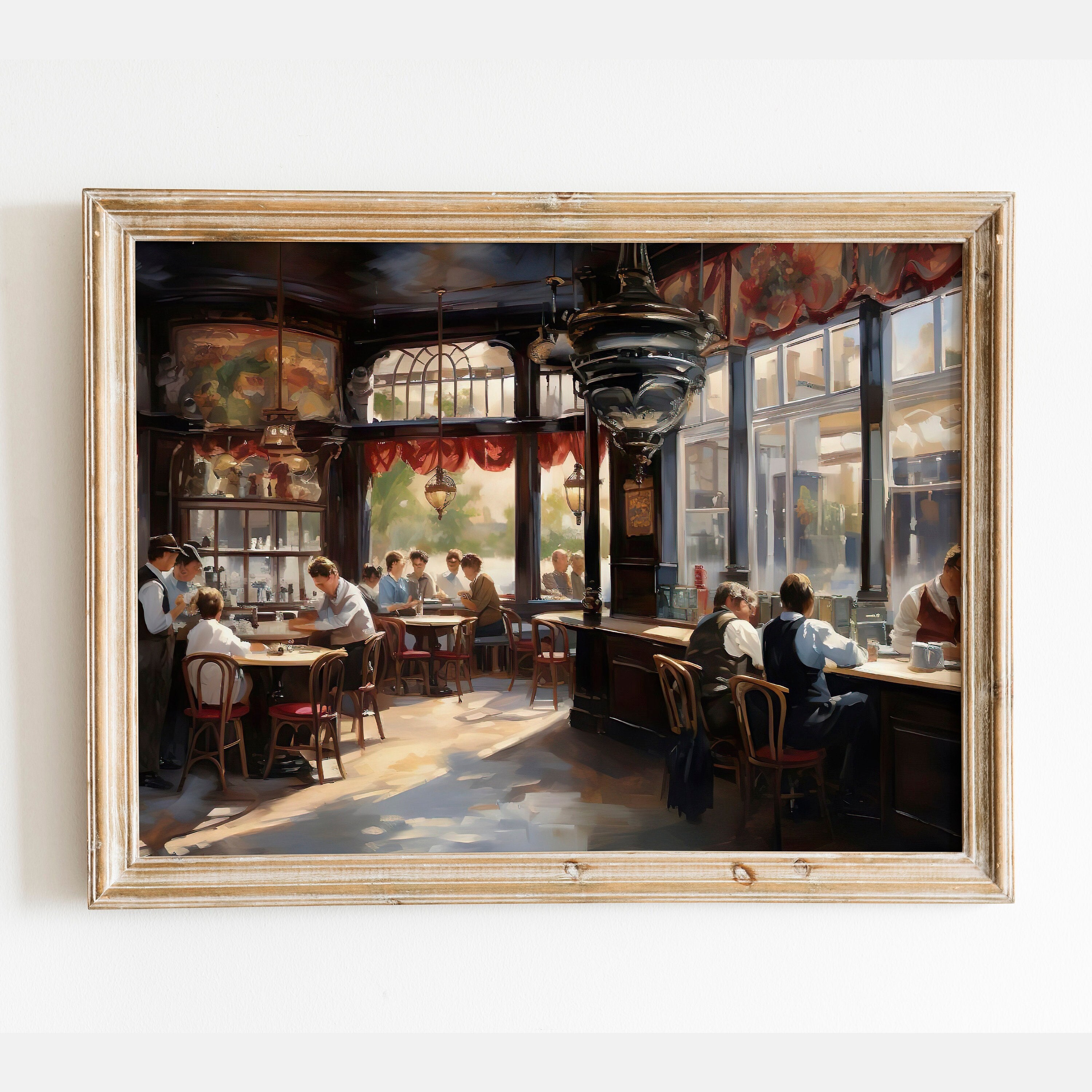 Antique Restaurant Painting, Vintage Cafe Painting, Antique Bar Wall ...