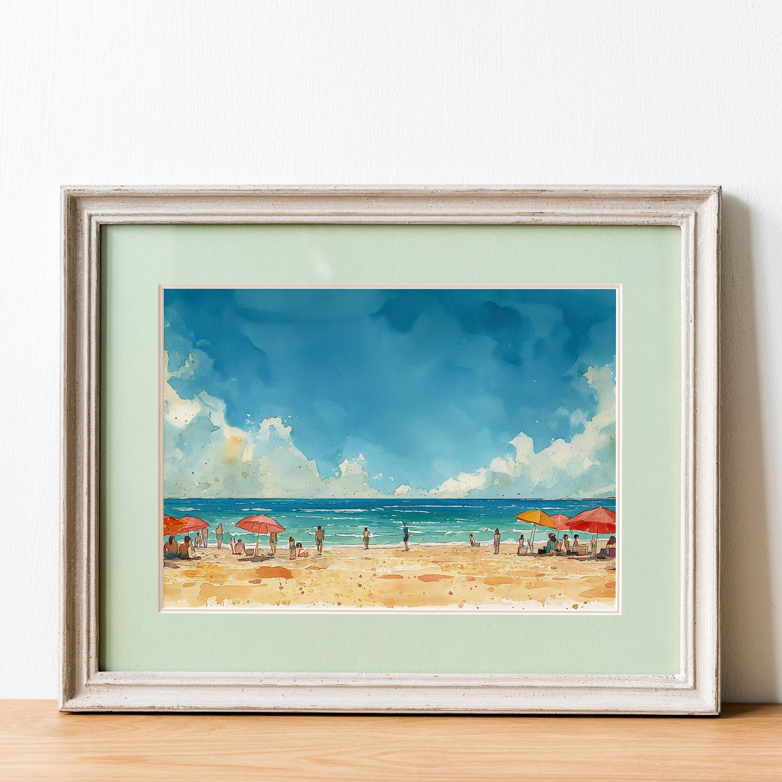 Colorful Beach Painting, Beach Landscape Print, Abstract Coastal ...