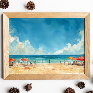 Colorful Beach Painting, Beach Landscape Print, Abstract Coastal ...