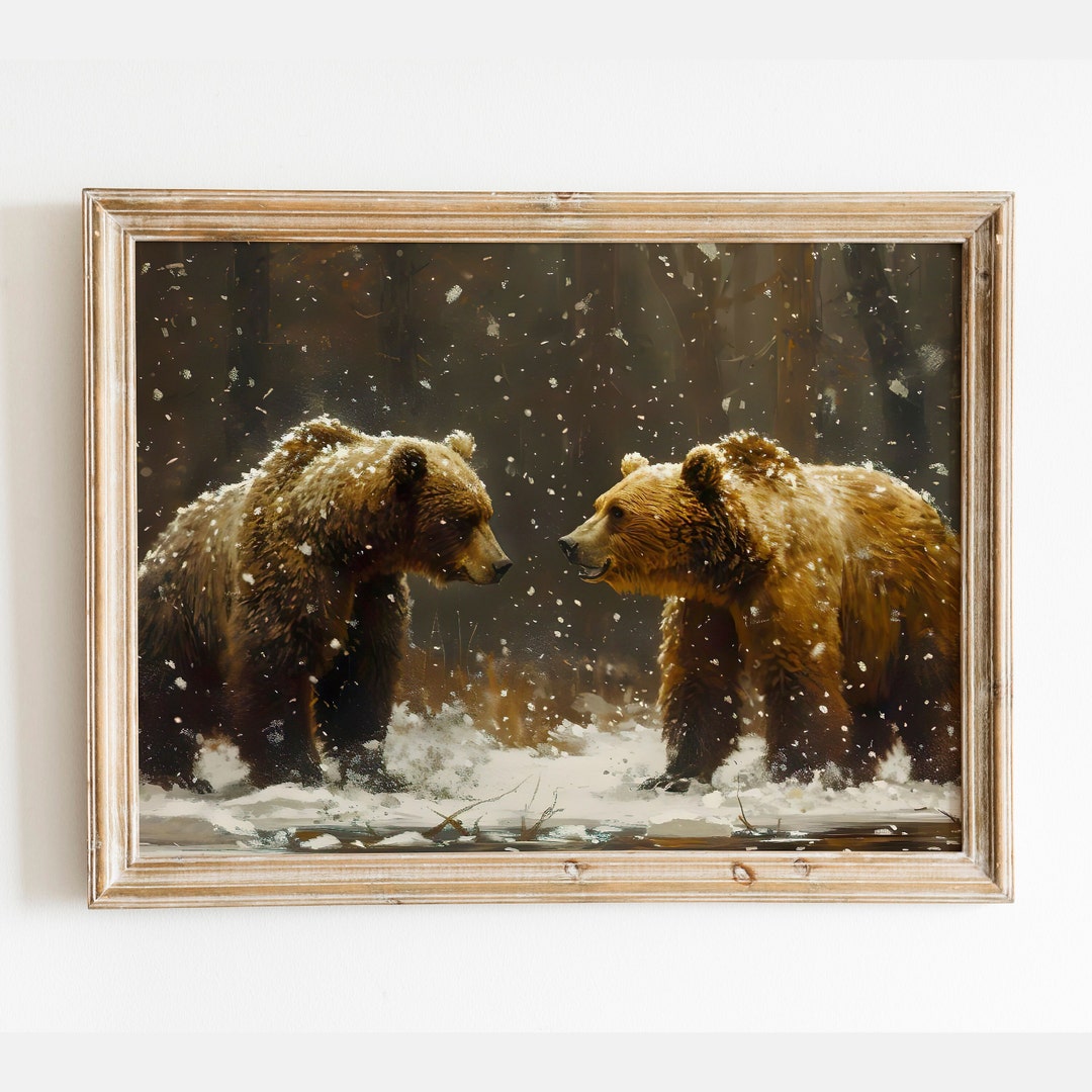 Grizzly Bears Painting, Two Bears in Snow Painting, Bears in Forest ...