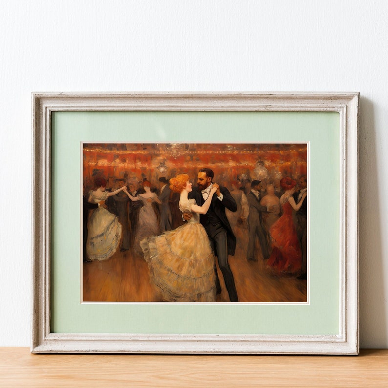 Vintage Ball Painting, Couple at A Ball Print, Vintage Ballroom Dancing ...