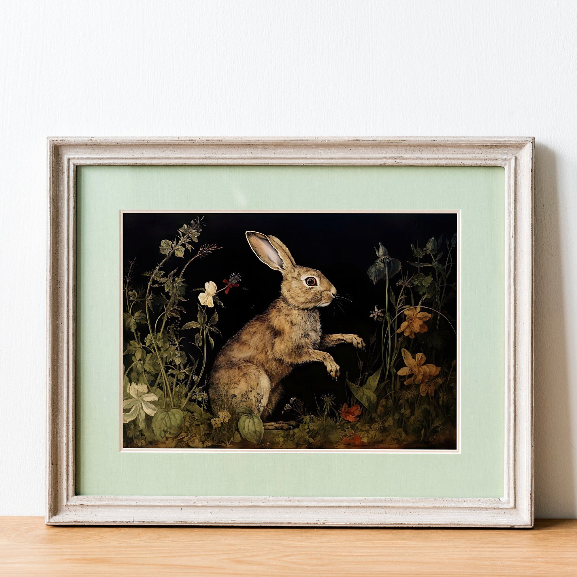 Vintage Rabbit Painting, Antique Bunny Print, Easter Wall Art, Rustic ...
