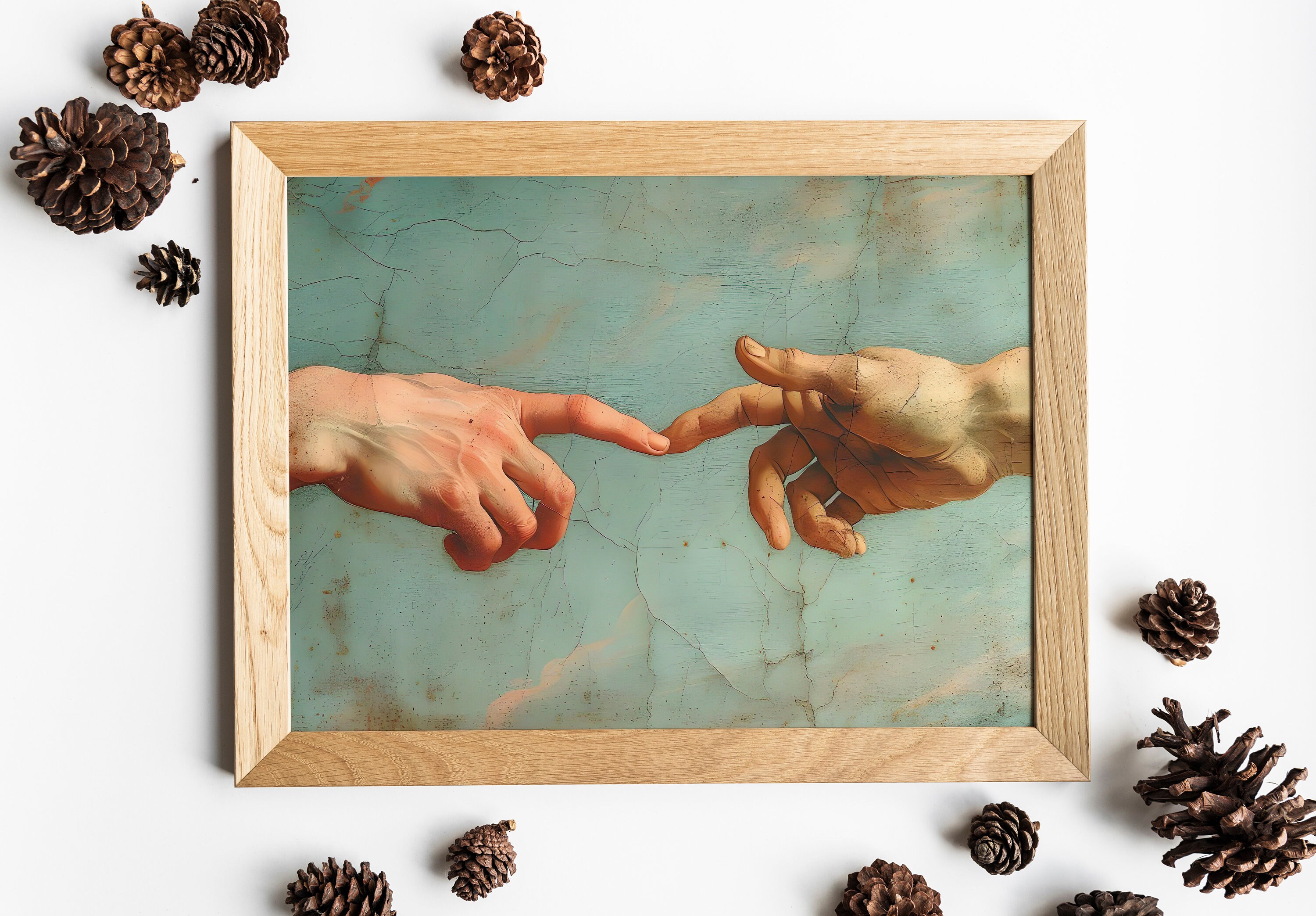 The Creation of Adam Painting, Vintage Michelangelo Painting, Hands ...