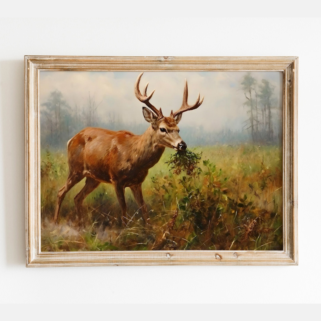 Deer Landscape Painting, Rustic Deer Painting, Hunting Deer Art, Cabin ...